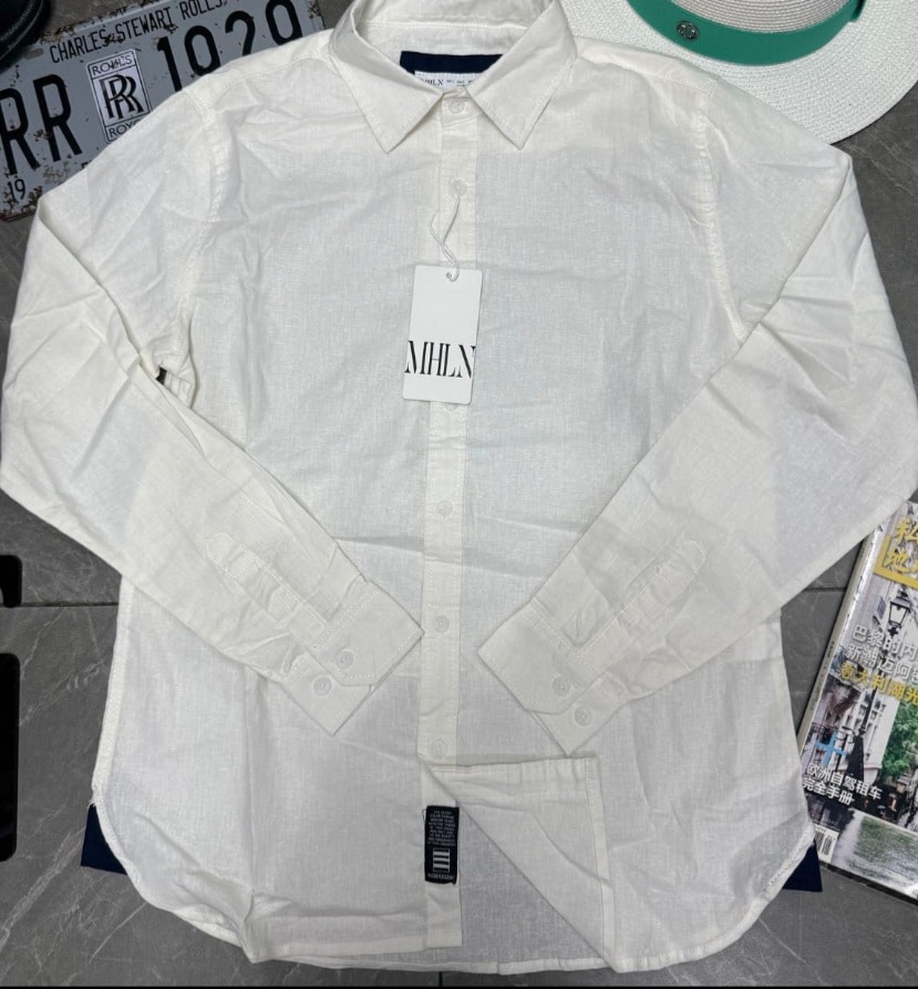 men's white linen long-sleeve shirt - Amanda Collection